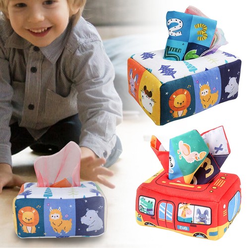 Baby Tissue Box Toy Soft Cartoon Magic Crinkle Tissues Colorful Scarve ...