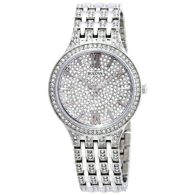 Bulova 96L243 Phantom Swarovski Crystal Silver Dial Stainless Ladies ...