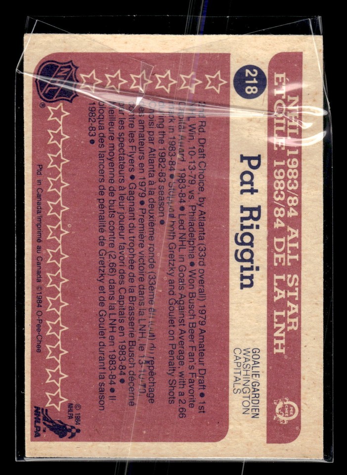 1984-85 O-Pee-Chee #218 Pat Riggin "Set Break" Mint Washington Capitals ...