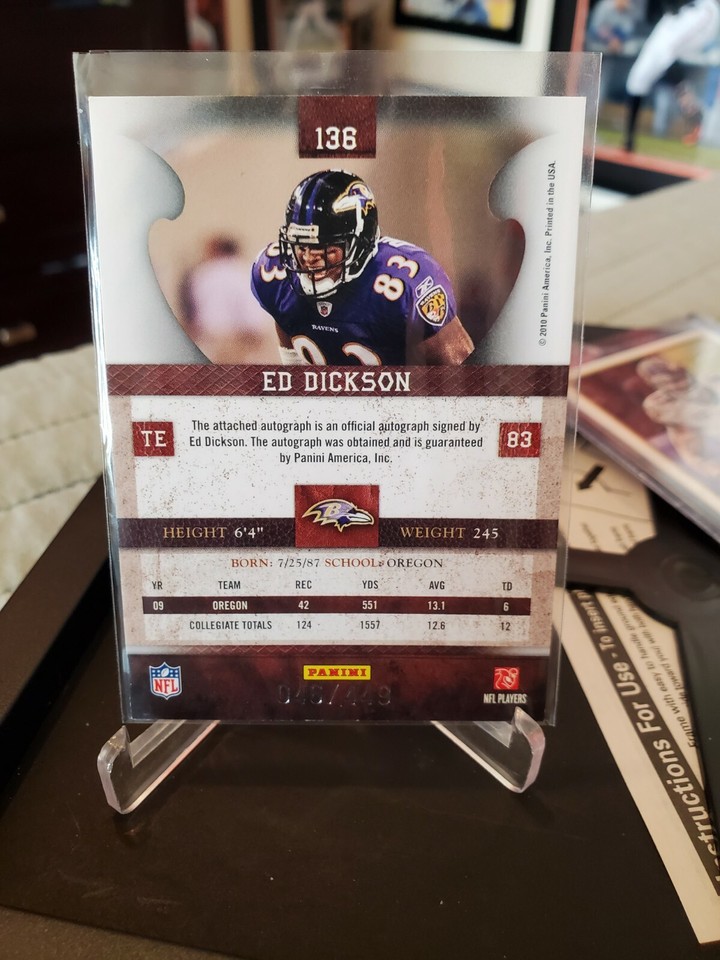 Ravens Ed Dickson Autographed Panani Rookie Trading Card | eBay