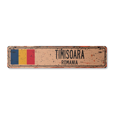 TIMISOARA ROMANIA Vintage Street Sign Romanian flag city country road ...