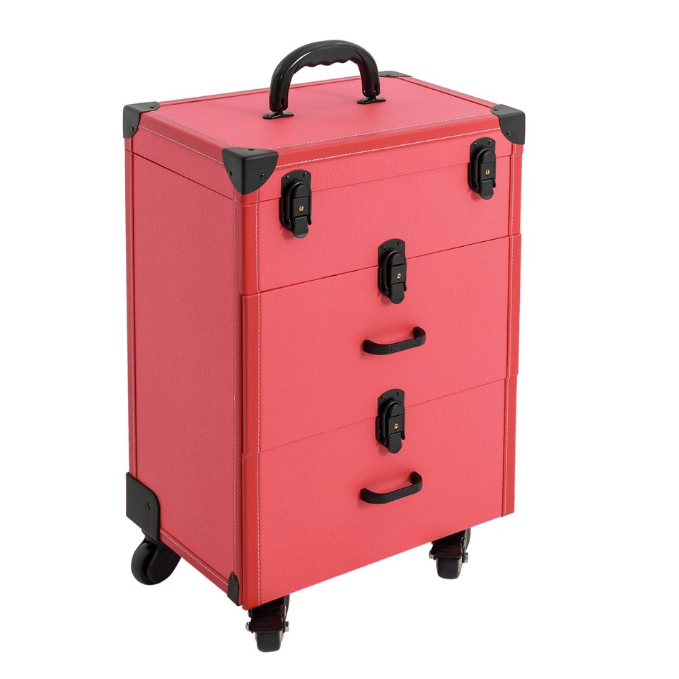 TOP Rolling Makeup Trolley Case Jewelry Travel Cosmetic Train Case with ...