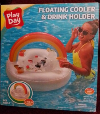 Inflatable Floating Rainbow Cooler W/4 Cup Holders Pool, Lake, Party ...