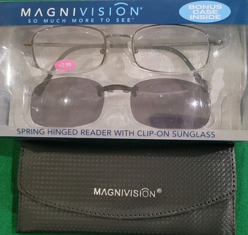 Foster Grant/Magnivision Reading Glasses +2.50 NEW w/CLIP -ON ...