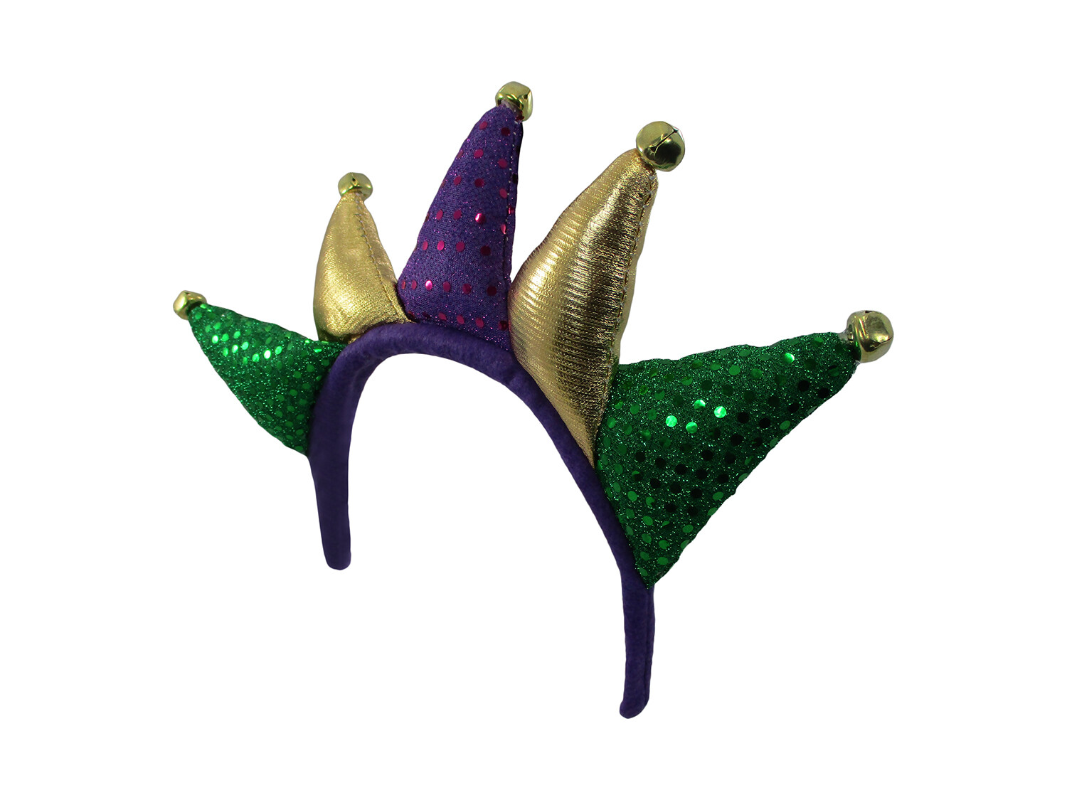 Mini Metallic Sequin Mardi Gras Jester Headband W/Bells Womens Costume ...