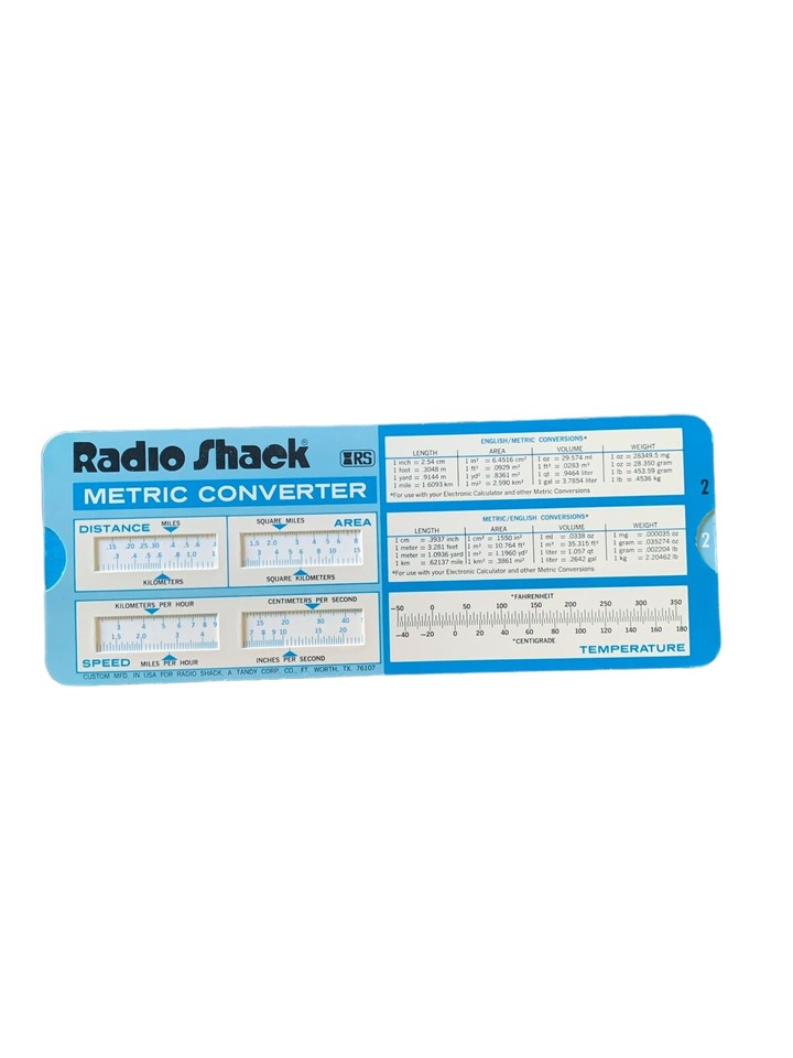 Radio Shack Metric Converter Slide Chart 1975 USA | eBay