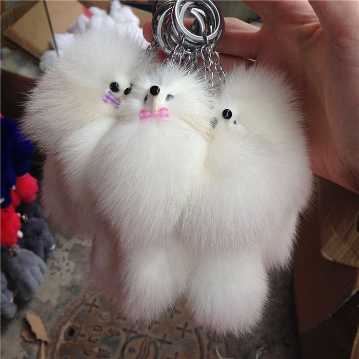 Women Fur Fox Keychain Fluffy Plush Pompon Keyring Cute Man Car Trinket ...