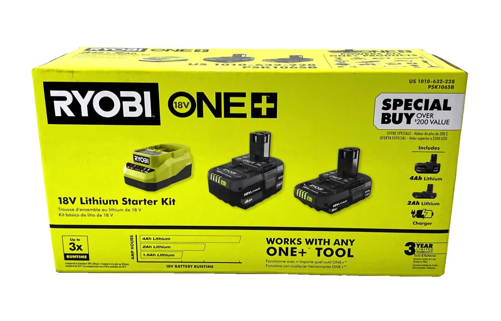 RYOBI ONE+ 18V Lithium-Ion Starter Kit with 2.0 Ah & 4.0 Ah Battery and ...