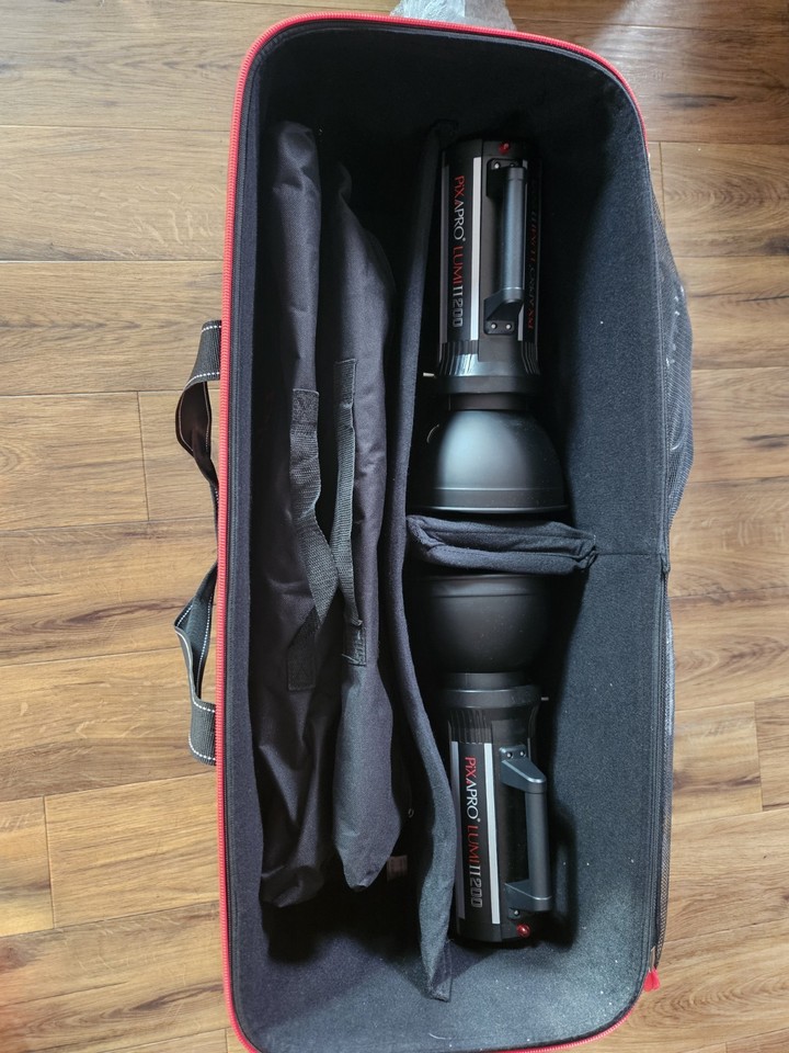 2x Pixapro Lumi ii 200 Studio Flash, Softboxes And Carry Case | eBay