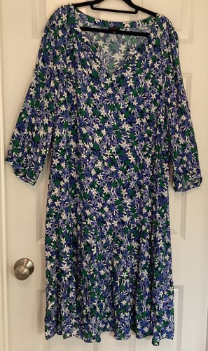 Talbots blue floral tiered dress, size 16, NWOT, 3/4 sleeves, 100% ...