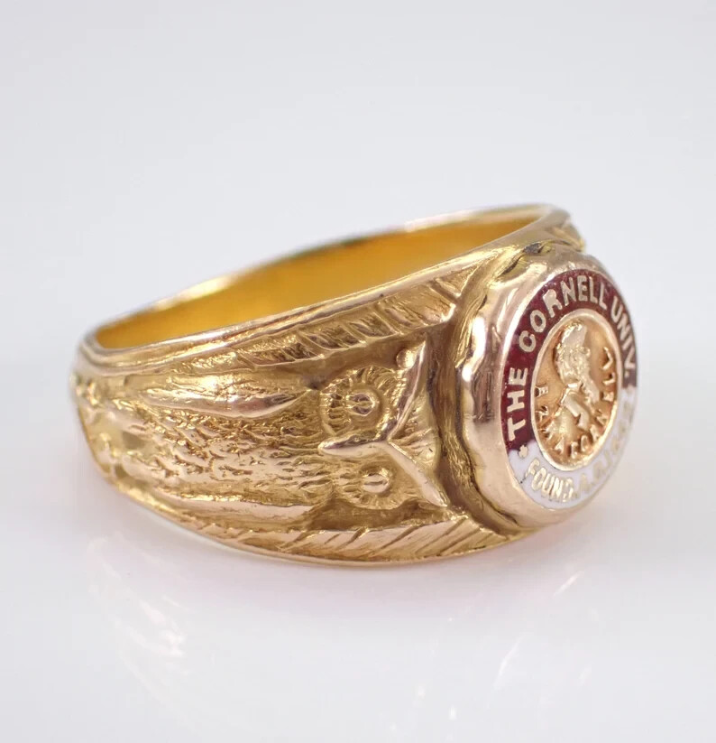 925 Sterling Silver Cornell University Vintage Pinky Ring 14K Yellow ...