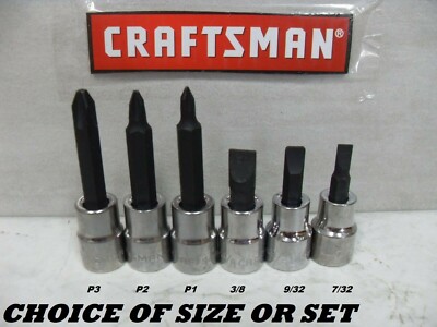 CRAFTSMAN SCREWDRIVER BIT SOCKET PHILLIPS SLOT CHOICE OF SINGLE OR ...