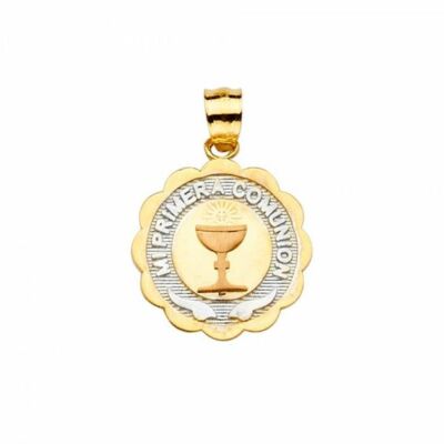 14K Tri Color Gold Primera Communion Religious Charm Pendant For ...