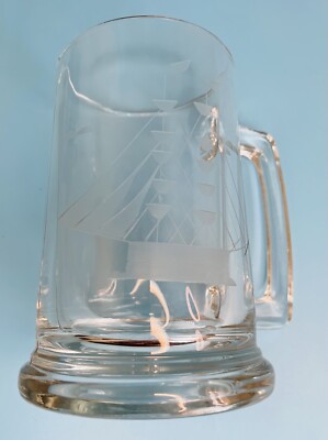 Vintage Glass Beer Mug Clipper Schooner Ship Etched 5.25” X 3.5” | eBay