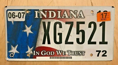 INDIANA " IN GOD WE TRUST " GRAPHIC AUTO LICENSE PLATE " XGZ 521 " IN ...