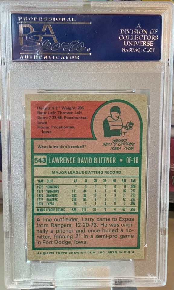 PSA 9 MINT 1975 TOPPS MINI LARRY BIITTNER #543 EXPOS 88787 B187 | eBay