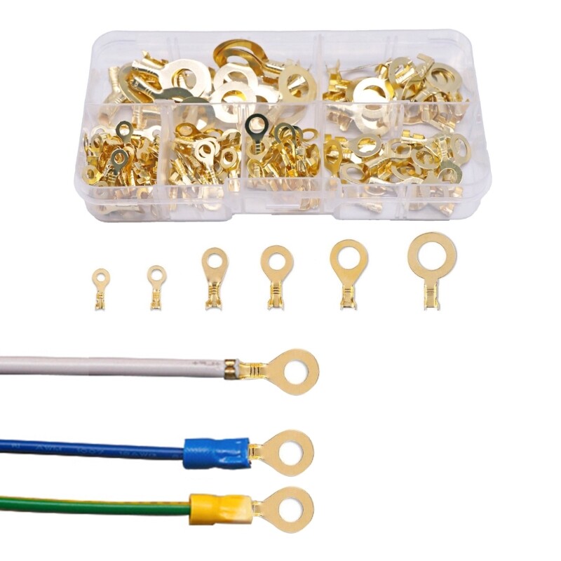 150Pcs Rings Terminals Brass Wire Connectors Rings Cable Lugs Crimp Kit ...