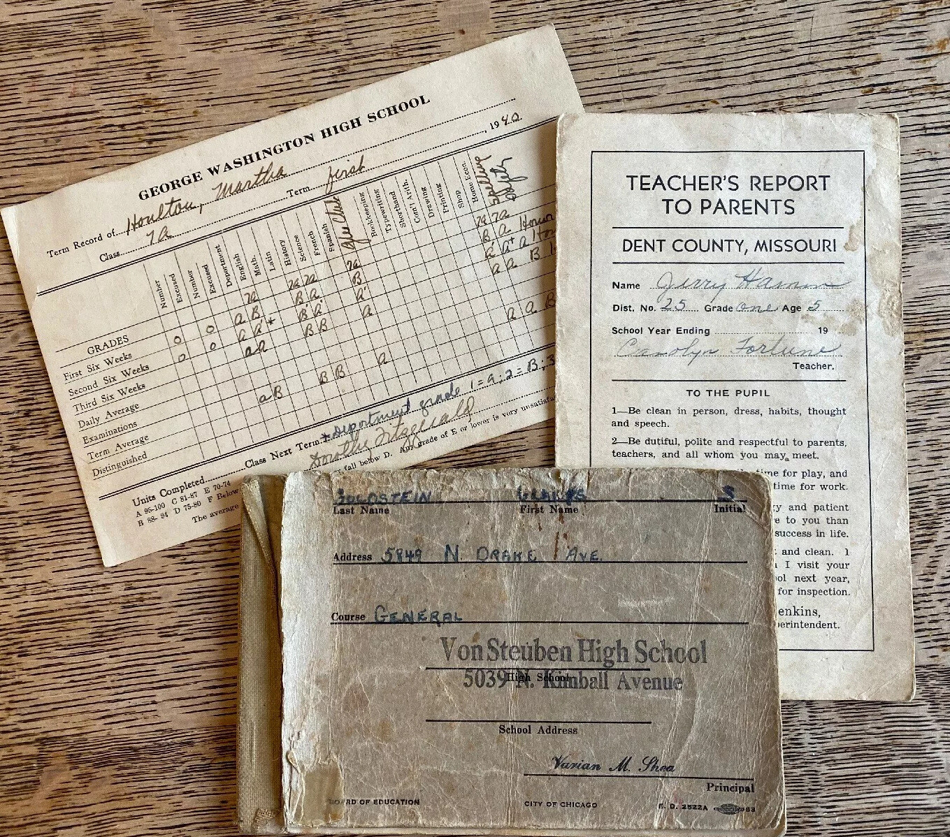 Lot of 3 Antique Report Cards Grade Book 1940s 1950s High School | eBay