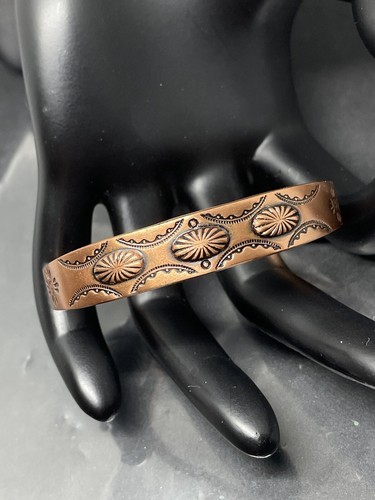 VTG OLD PAWN BELL TRADING CO. COPPER CONCHO PRESSED CUFF BRACELET 6” W ...