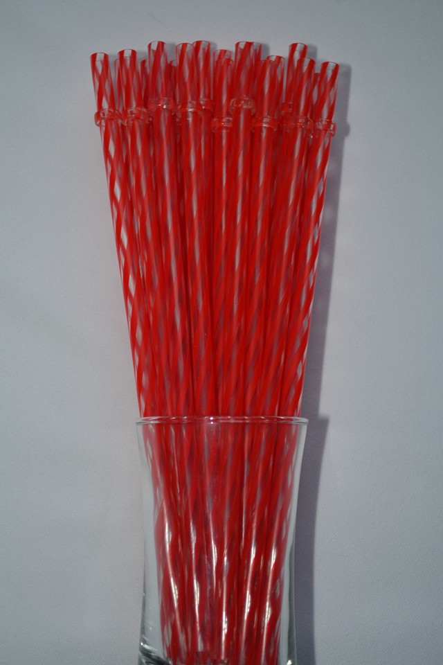 11" Reusable Straws Clear & Swirl Red Plastic Acrylic 11” with Rings ...