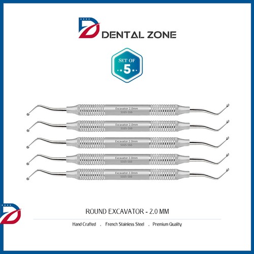 *SET OF 5 * EXCAVATOR ROUND 2.0MM DOUBLE ENDED DENTAL HAND INSTRUMENTS ...