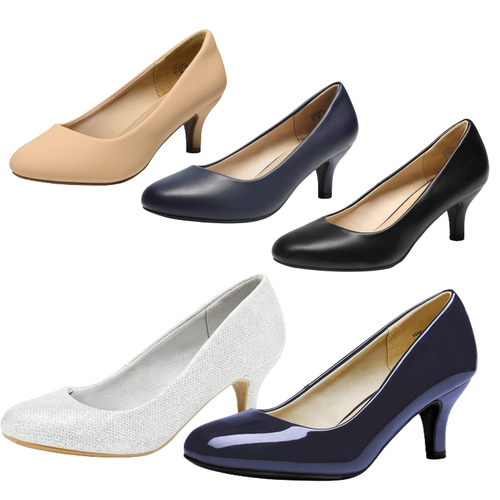 Women Dress Pumps 2.5-inch Low Stilettos Heel Round Toe Work Office ...