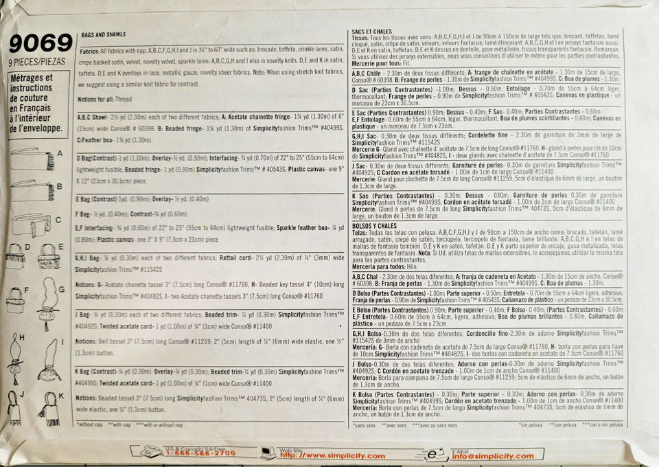 UNCUT-Simplicity Pattern #9069-Formal Evening Bags & Shawls - One Size ...