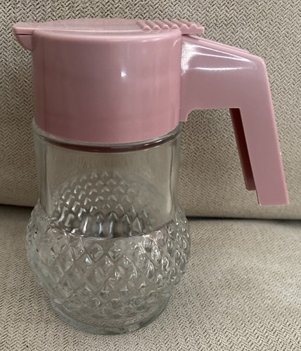Diamond Cut Glass Creamer / Syrup Dispenser Milk - Pink Lid Vintage ...