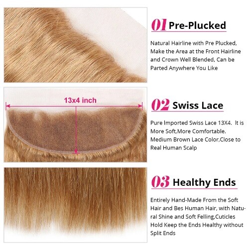#27 Honey Blonde Bundles with 13x4 Frontal Bone Bundles with Closure ...