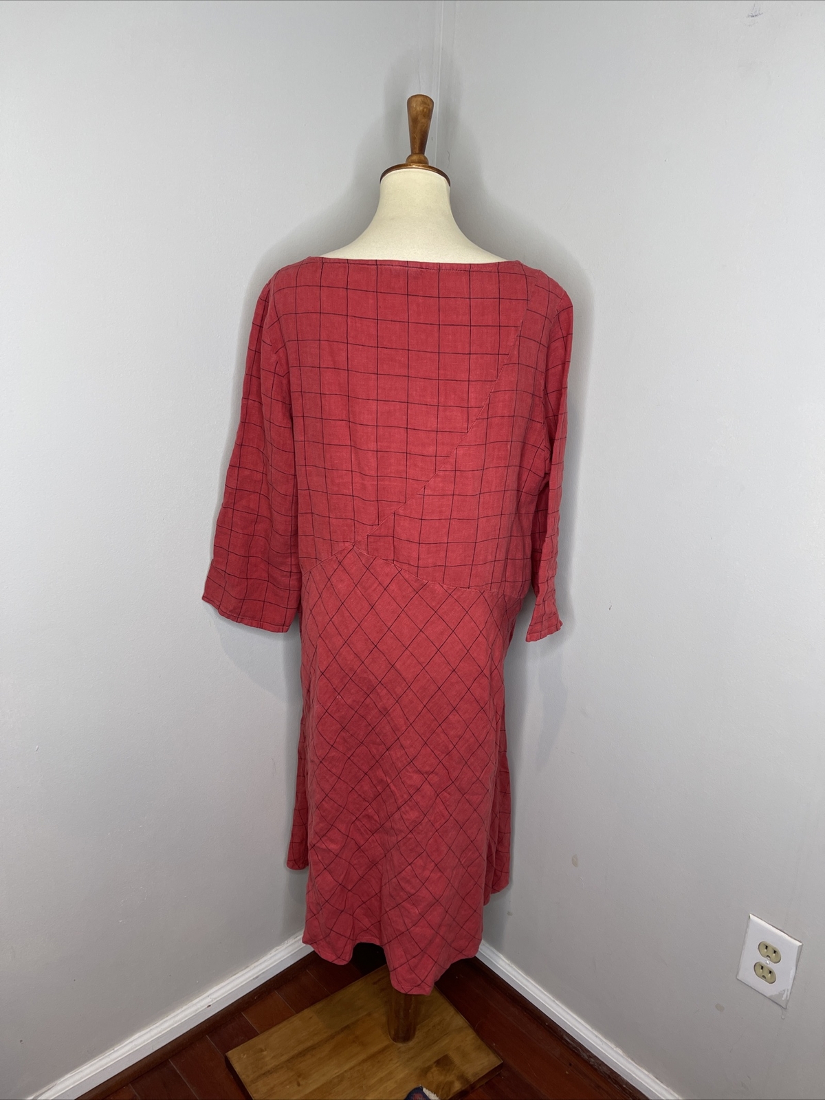 Lisa Bayne Linen Langenlook 3/4 Sleeve Dress Red Wind… - Gem