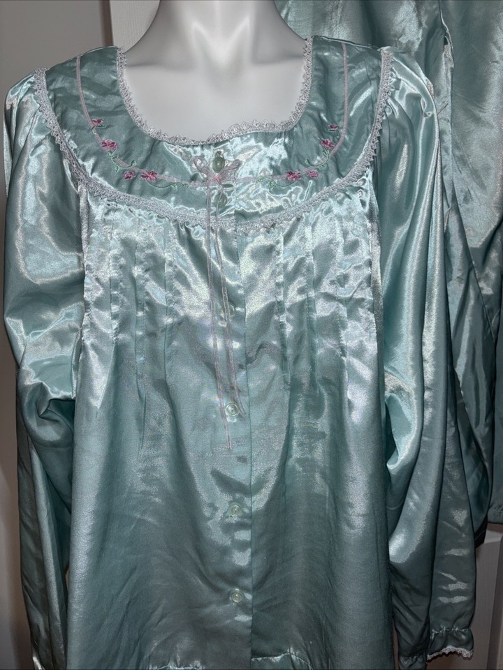Vintage Y2K Moon Dance Satin Pajama Set NWT 3X Aqua Embroidered | eBay