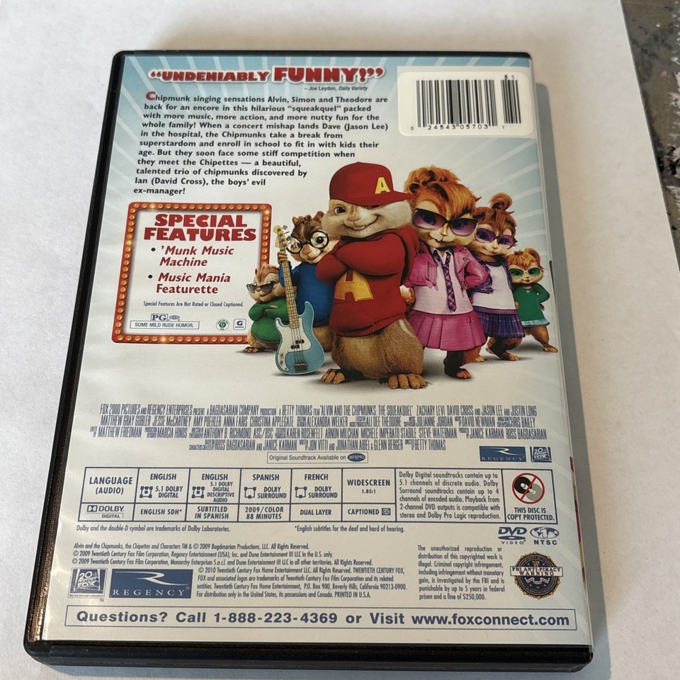 Alvin and the Chipmunks: The Squeakquel DVD 2009 Family Friendly Live ...