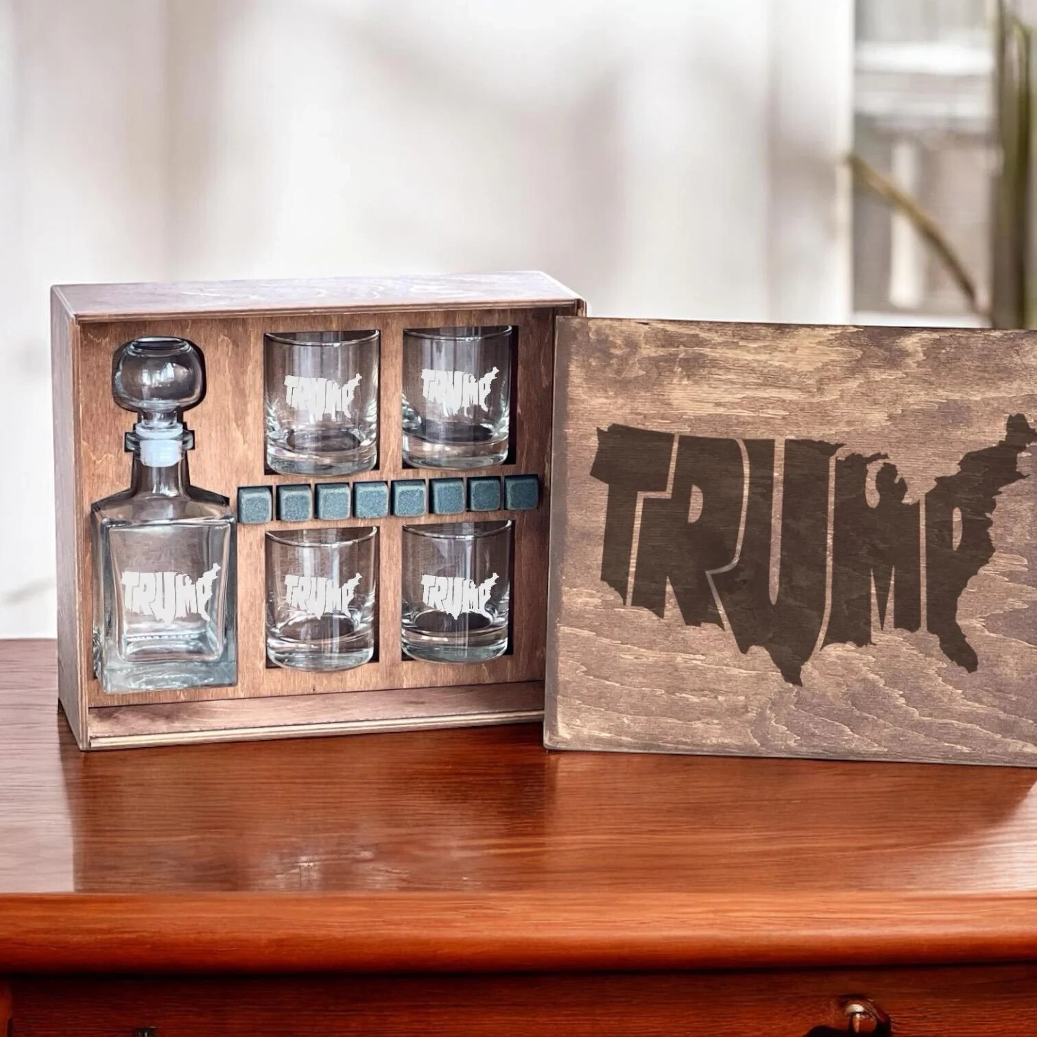 Republican Gift – Trump Whiskey Decanter Set with Etched Glasses MAGA ...