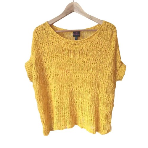 2b Bebe Womens M/L Loose Knit Sweater Top Bright Yellow Boxy Boho Artsy ...