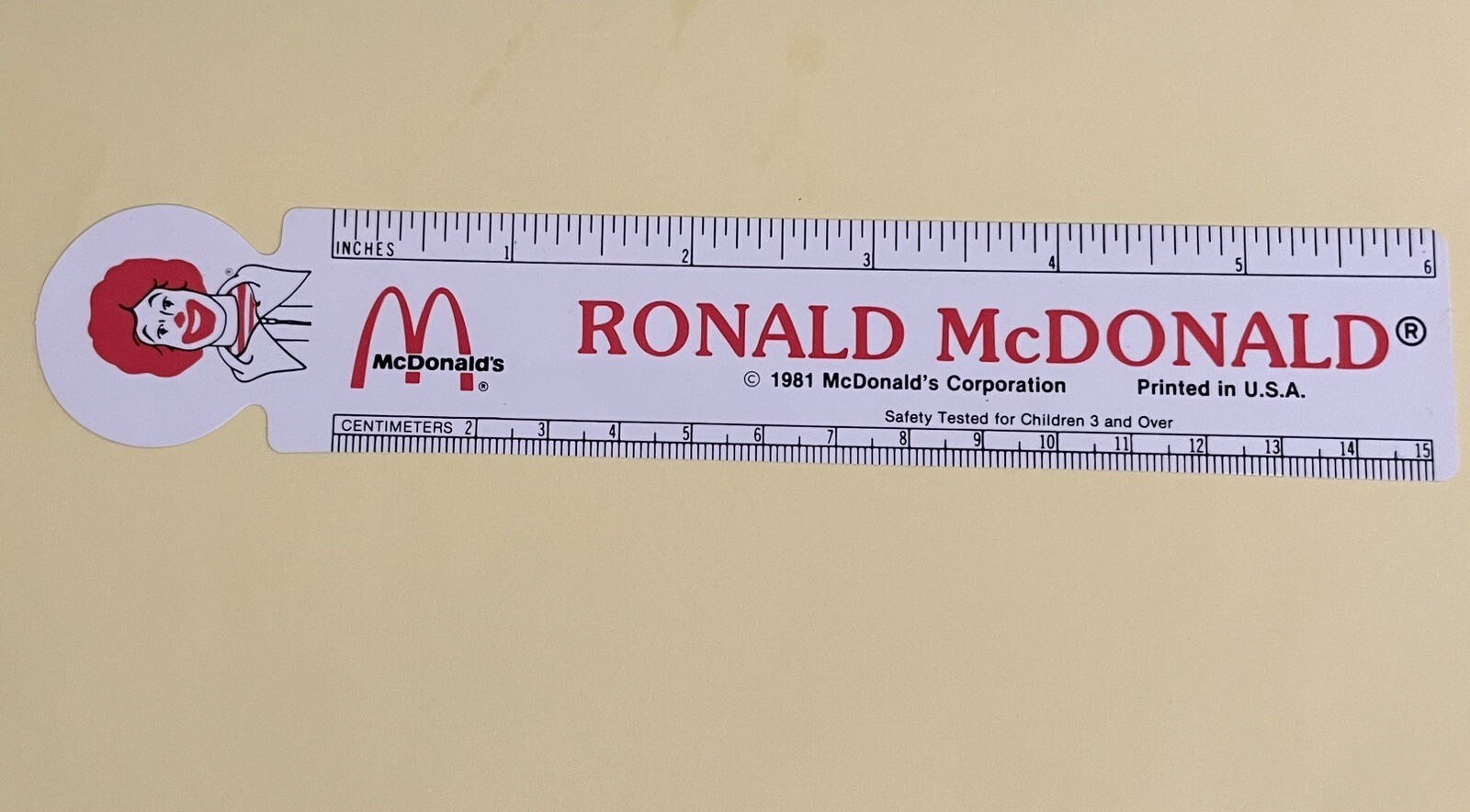 1981 Ronald McDonald 6" Thin Plastic Ruler Printed in U.S.A. McDonalds ...