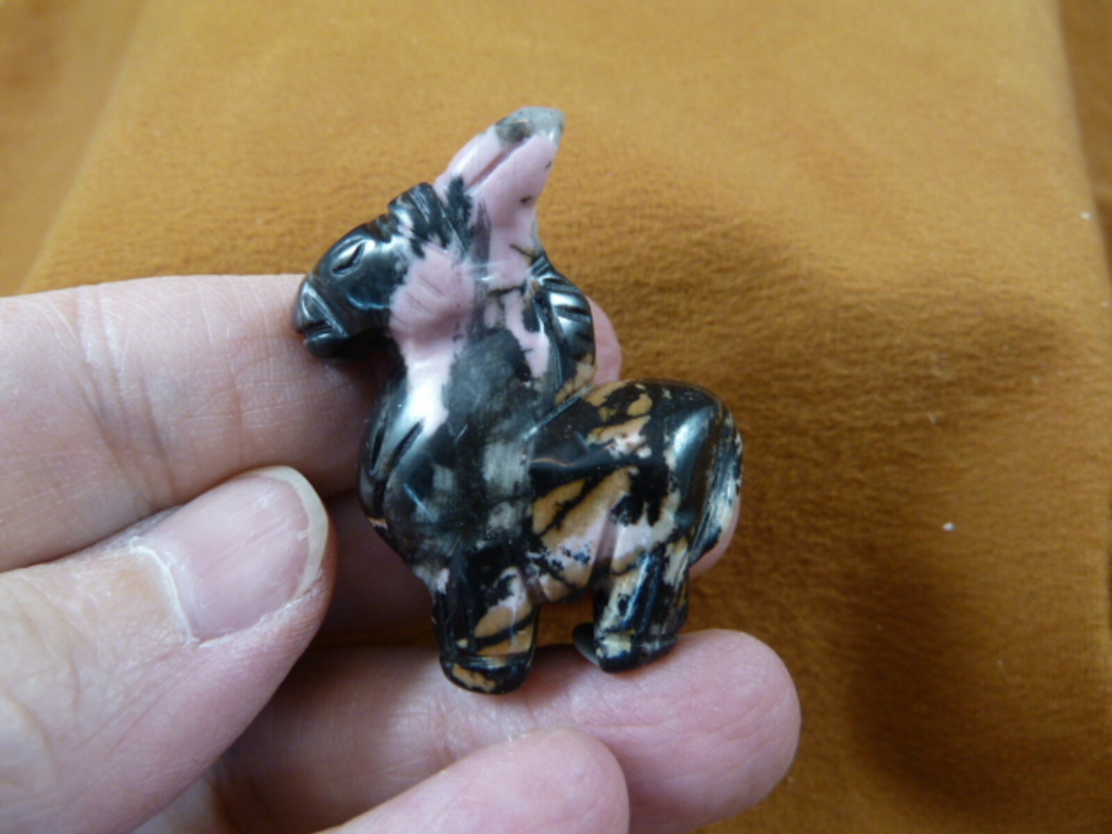 (Y-BUR-570) Pink black Donkey mule burro gemstone figurine burros ...