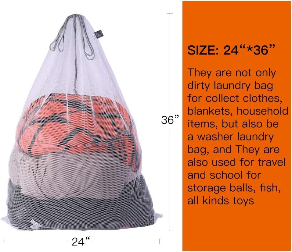 XL Large Mesh Laundry, Heavy Duty Big Hole Coarse Mesh Bag with White ...