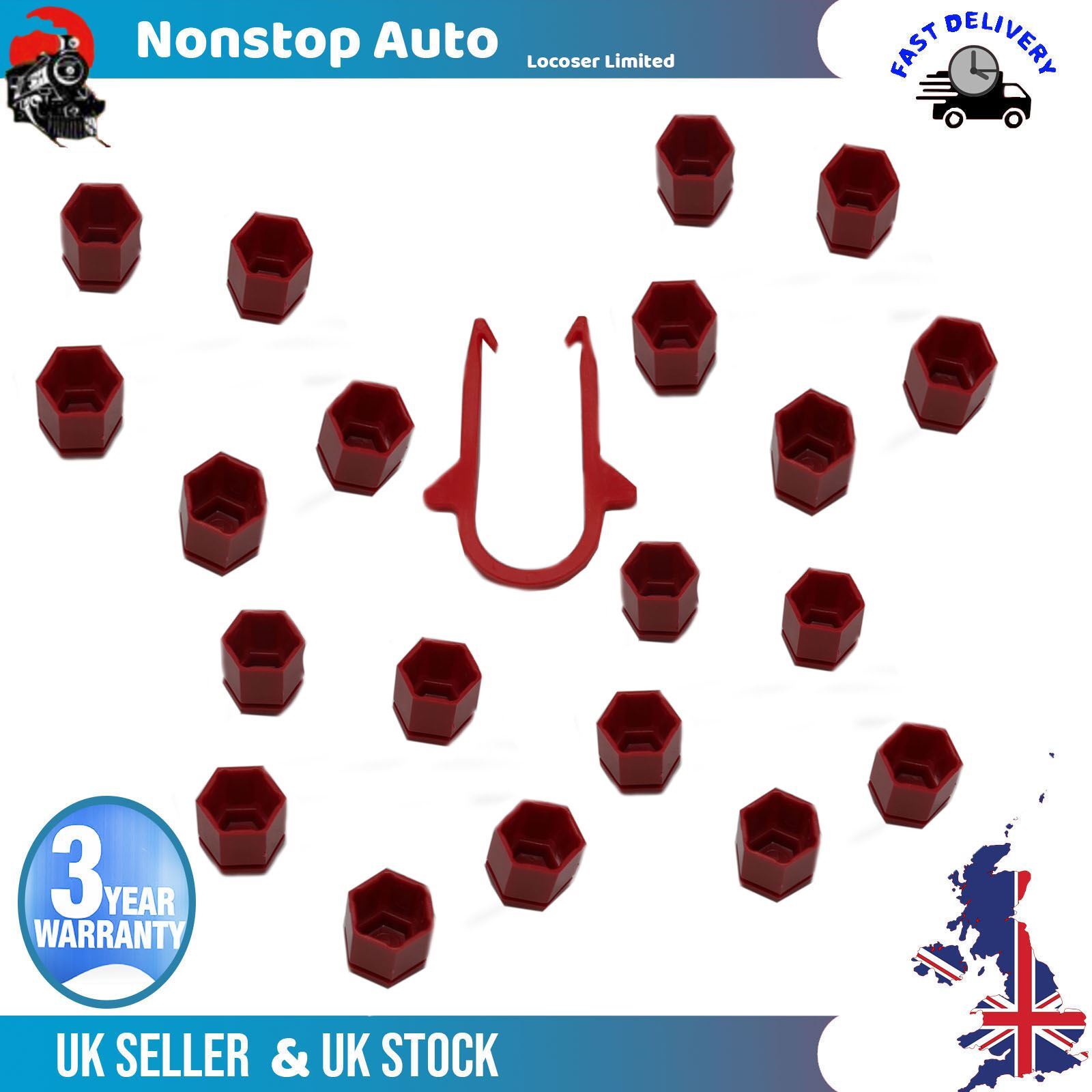 20X Wheel Nut Bolt Screw Cover Cap 17mm 1X Remover Tool Fits Vauxhall ...