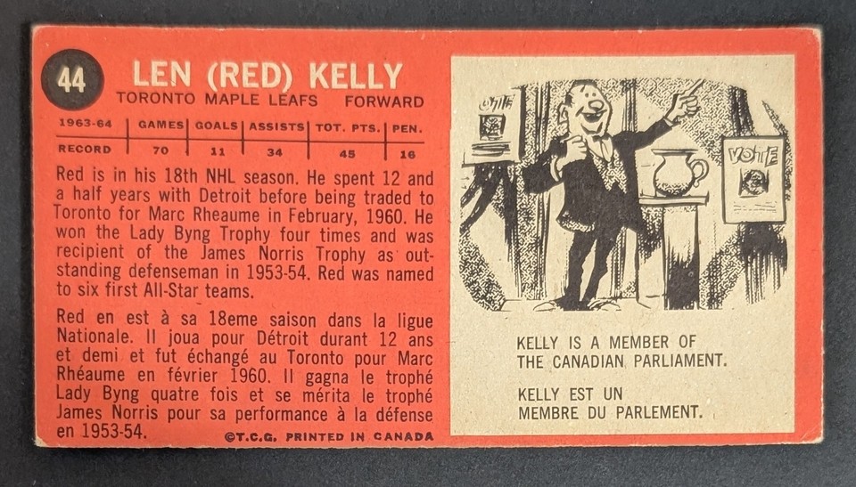 1964-65 Topps #44 Leonard "Red" Kelly | eBay