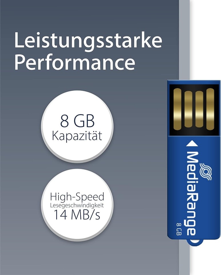 MediaRange MR975 Nano USB Stick 8GB blue with paper clip function 8 GB ...