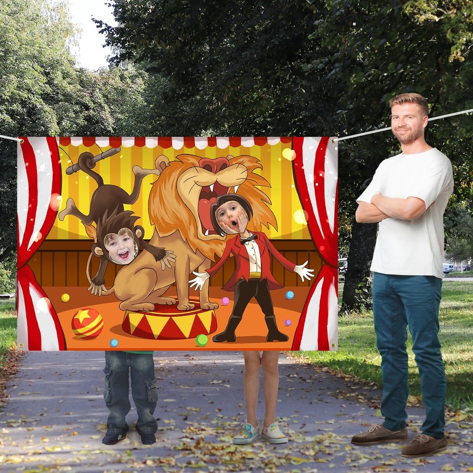 Circus Carnival Backdrop 5 x 3.3 ft, Circus Monkey Lion Tamer Face ...