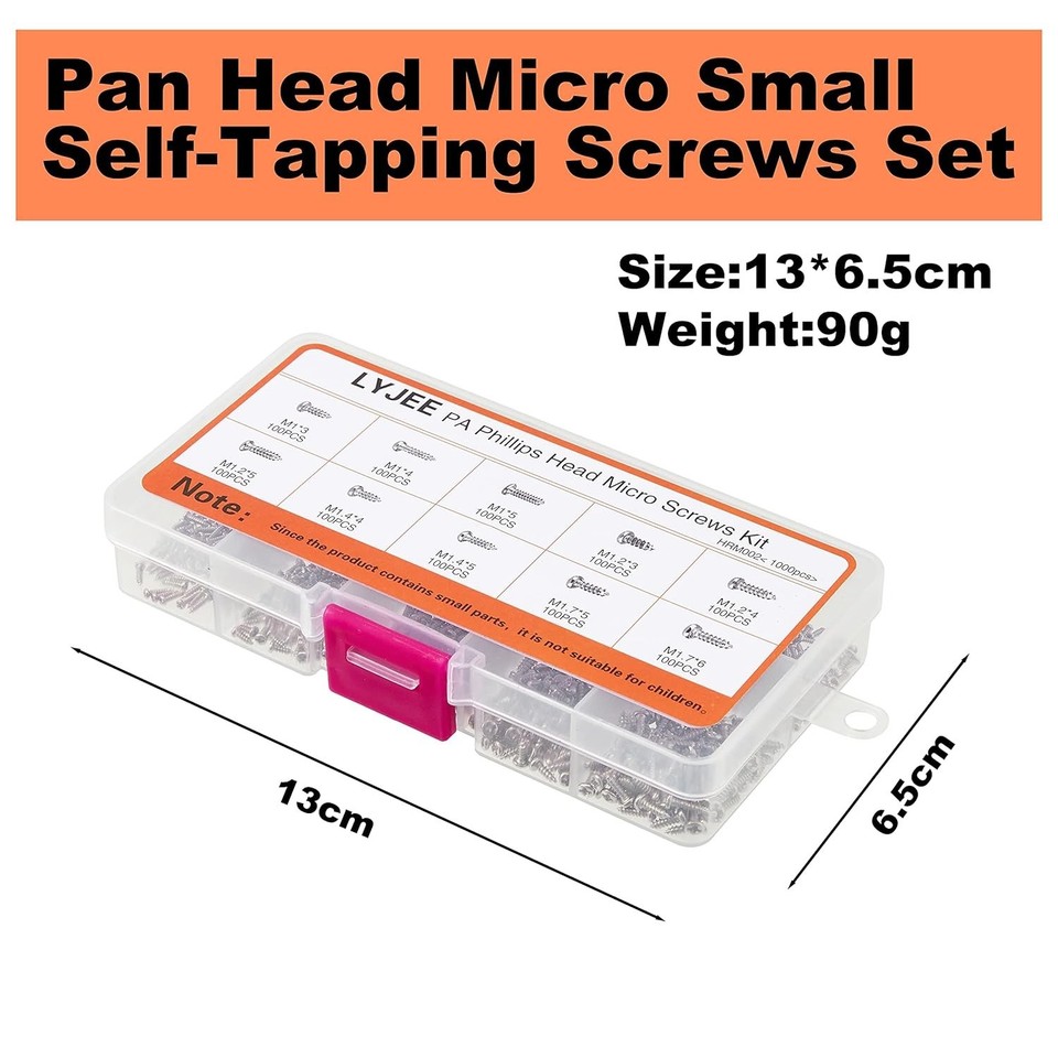 1000Pcs mini Screw kit M1 M1.2 M1.4 M1.7 Phillips pan Head Micro Screws ...