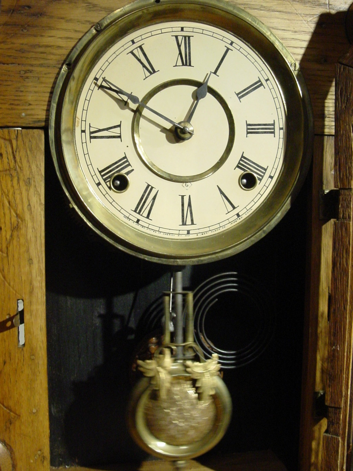 ANTIQUE RARE WM GILBERT 1891 "HAWK" 8 DAY OAK SHELF CLOCK WORKING WELL ...