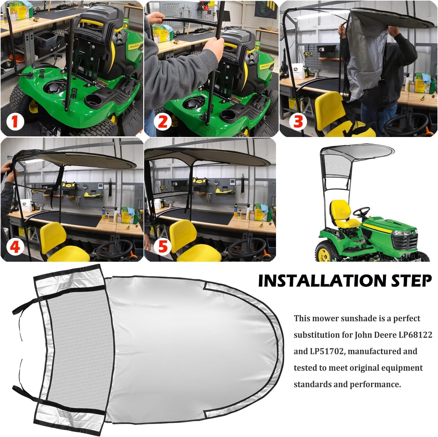 LP68122 Riding Sun Canopy for John Deere Lawn Mower 100/L100/LA100/S100 ...