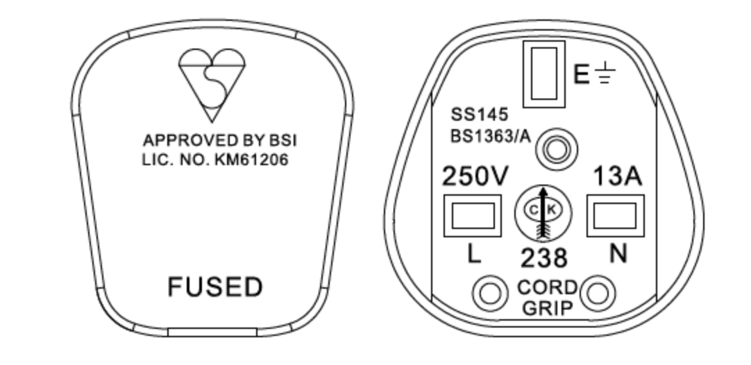 3 Pin UK 13A Plug Top with 13A Fuse - Black and White (Screw Cord Grip ...