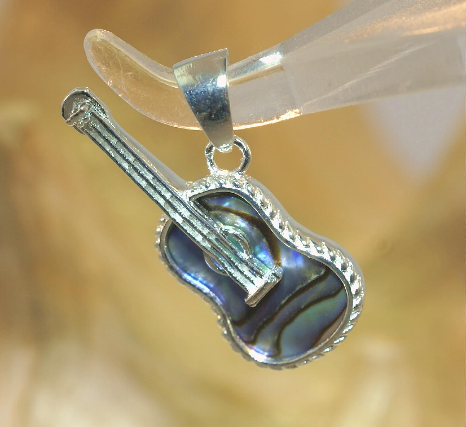 10MM SOLID 925 SILVER PAUA ABALONE SHELL HAWAIIAN UKULELE GUITAR CHARM ...