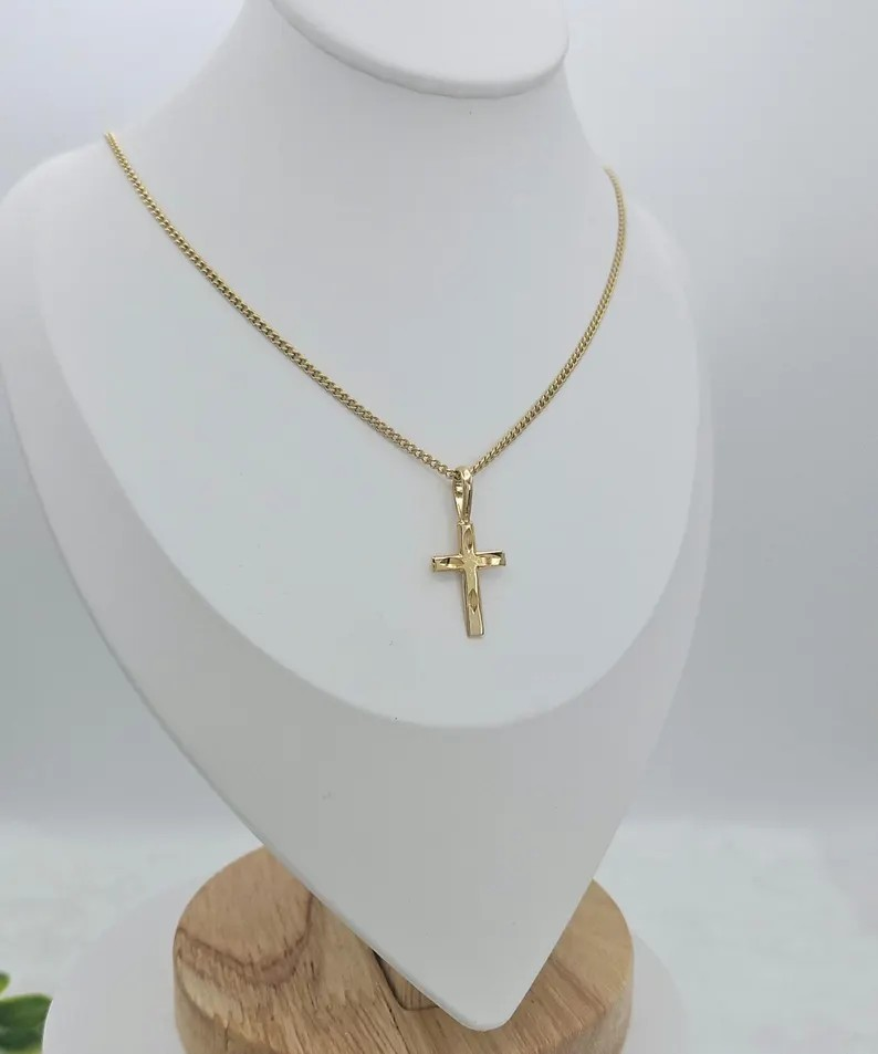 Small Gold Cross Necklace, Cross Necklace for Kids or Women, 2mm Chain ...