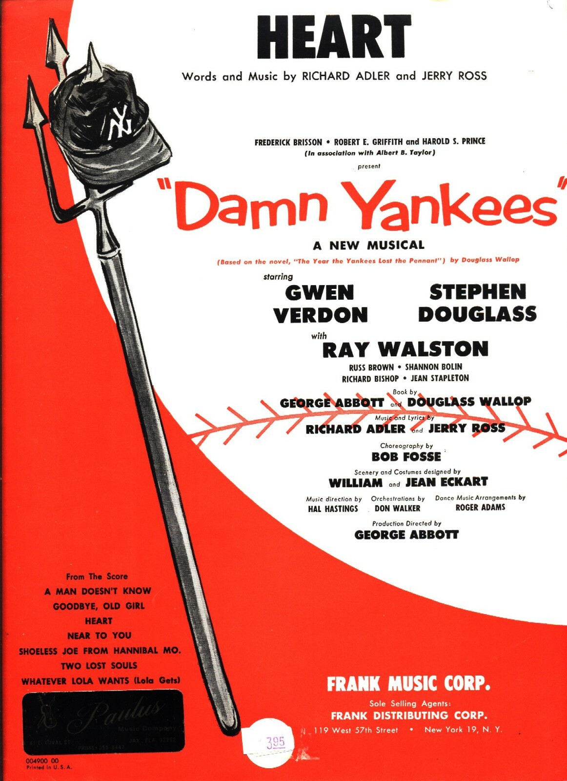 HEART SHEET MUSIC DAMN YANKEES MUSICAL PIANO/VOCAL/GUITAR/CHORDS VERY ...