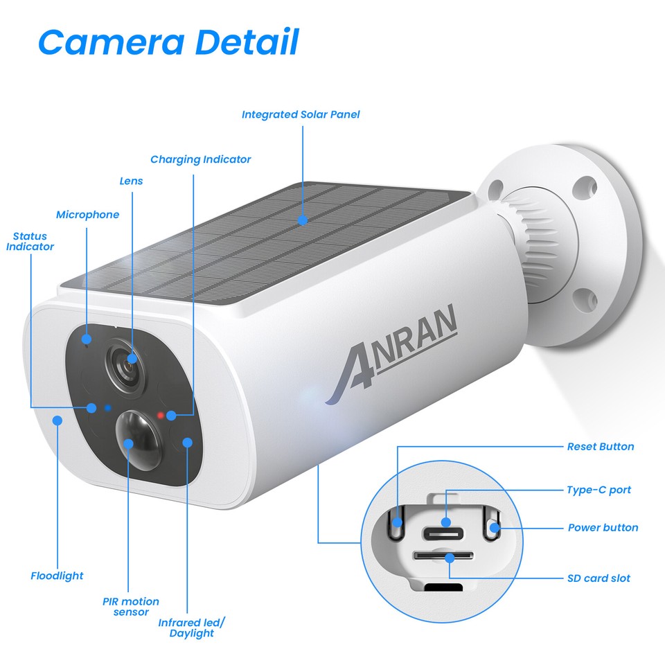 ANRAN Wireless Solar Battery Powered Wifi Home Security Camera System ...
