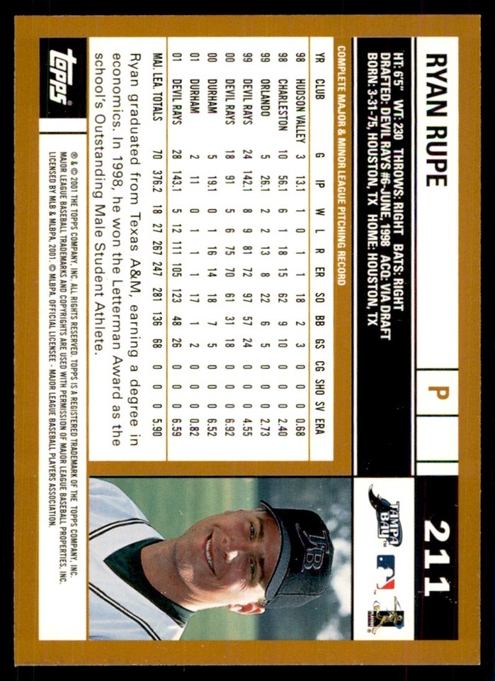 2002 Topps Baseball Card Ryan Rupe Baseball Cards #211 | eBay